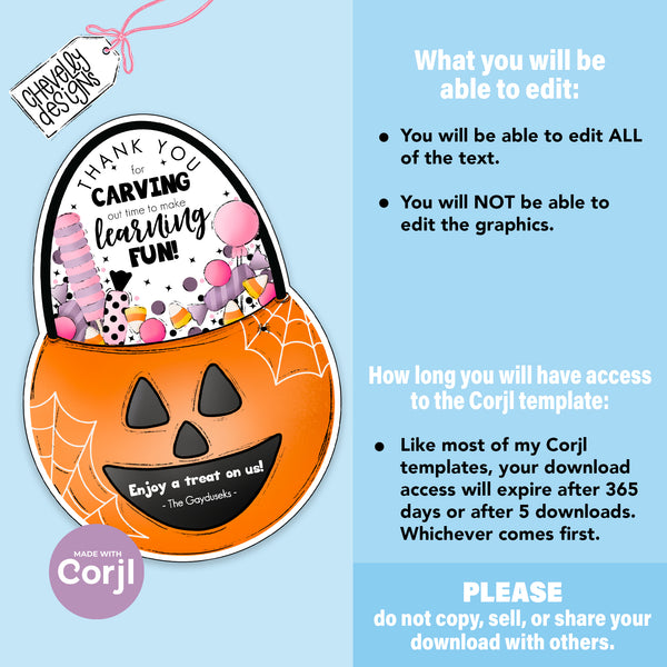 EDITABLE - Halloween Gift Card Holder for Teacher Treat -Jack-o-Lanter ...