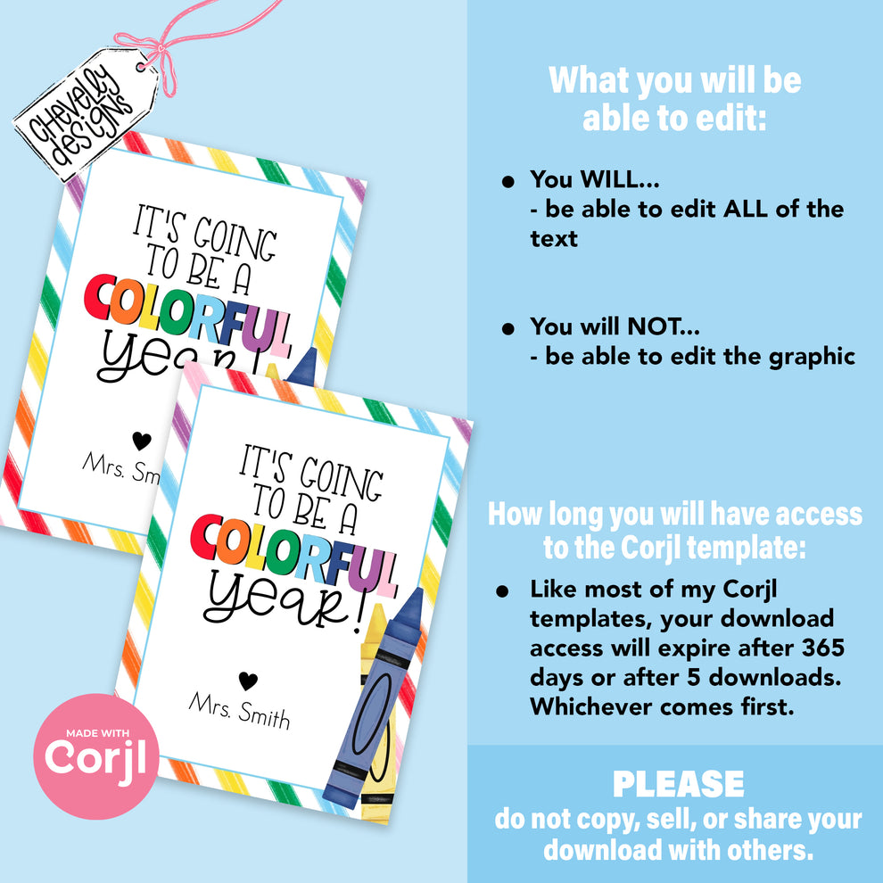 EDITABLE Back to School Gift Tag - It's Going to be a Colorful Year ...
