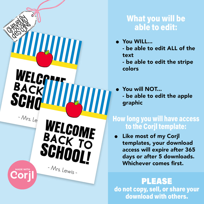 EDITABLE Back to School Gift Tag - Welcome Student or Teachers Gift ...