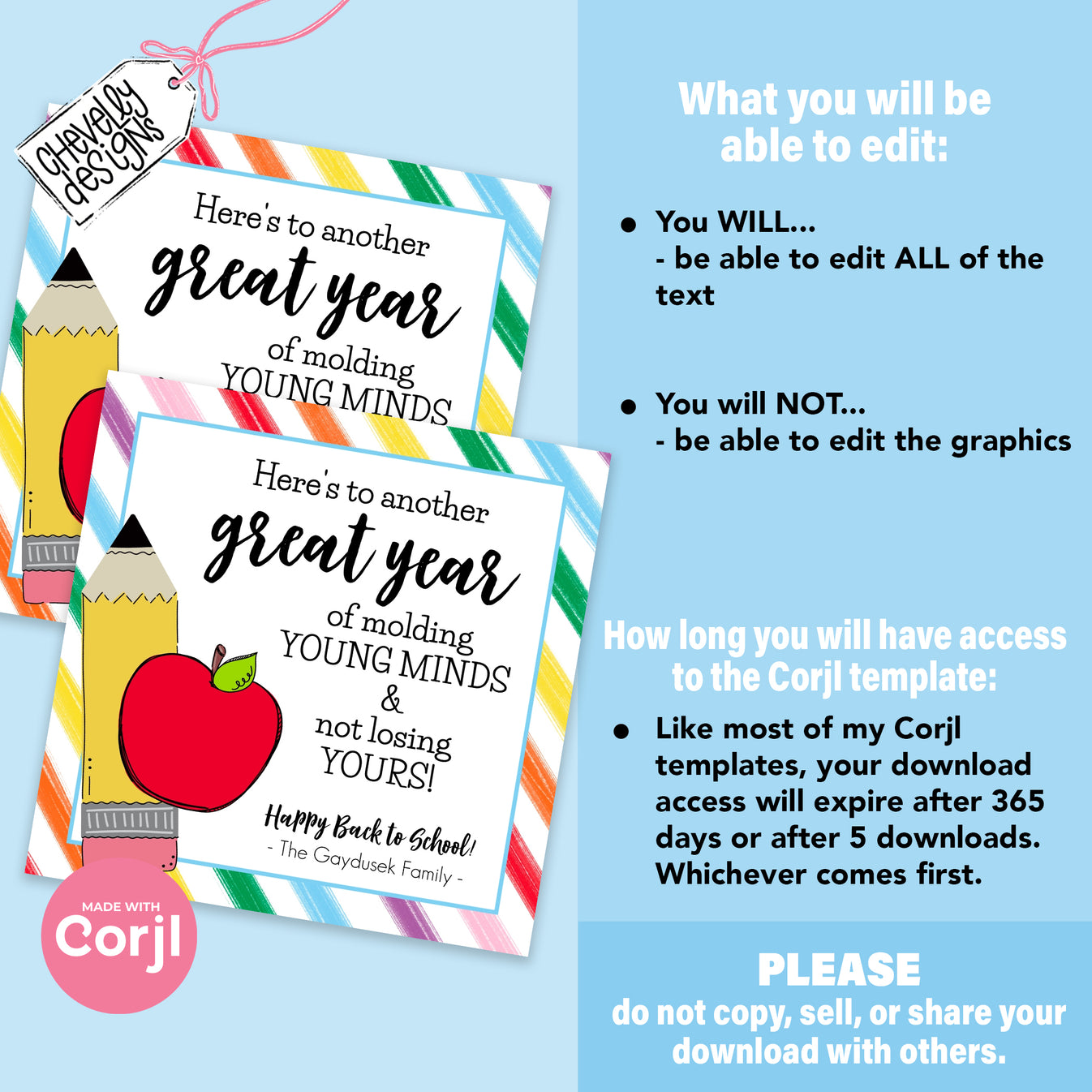 EDITABLE Back to School Gift Tag - Molding Minds and Not Losing Yours ...