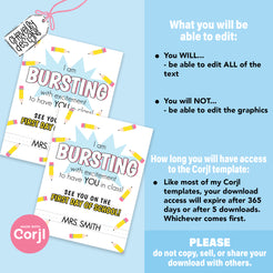 EDITABLE Back to School Gift Tag - Bursting with Excitement to have Yo ...