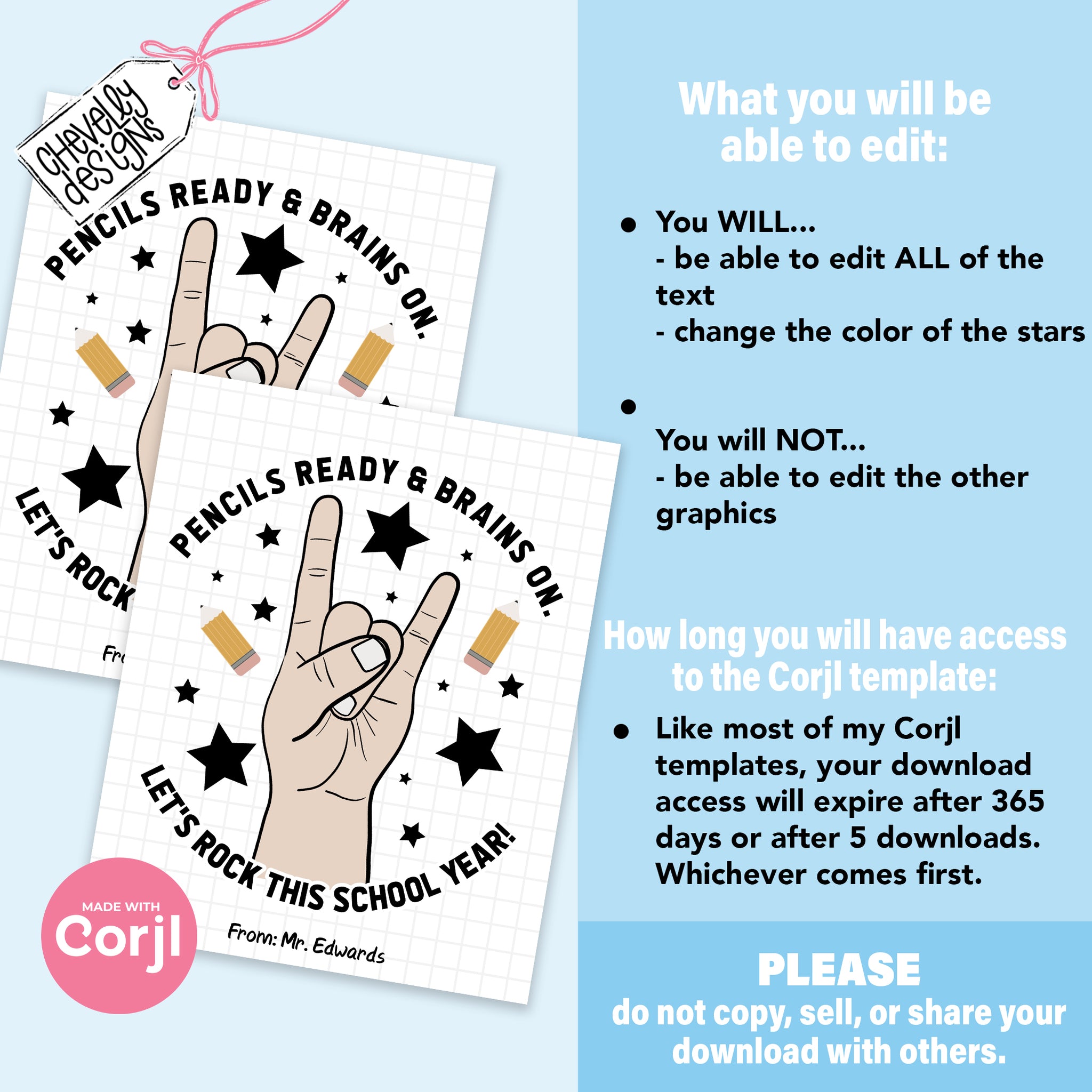 EDITABLE Back to School Gift Tag - Let's Rock this School Year - Print ...