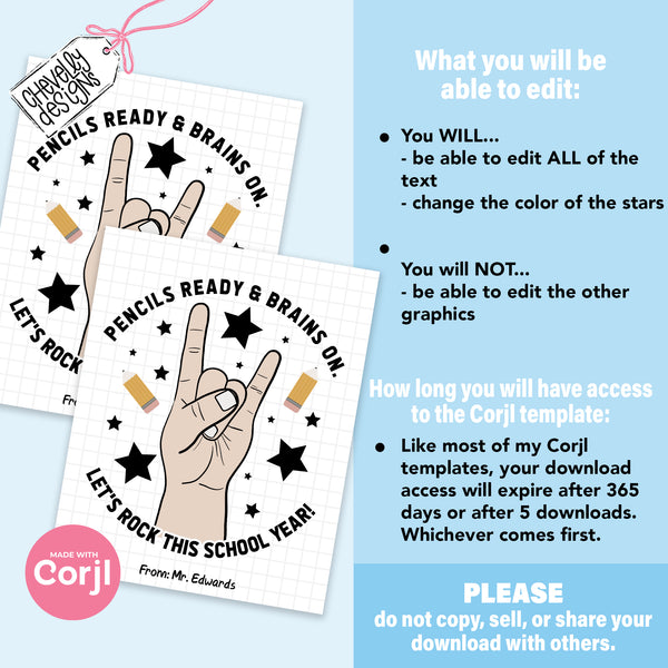 EDITABLE Back to School Gift Tag - Let's Rock this School Year - Print ...