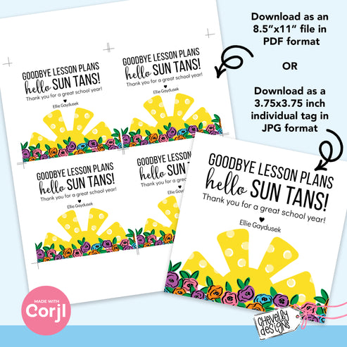 Editable End of School Teacher Gift Tags - Goodbye Lesson Plans Hello ...
