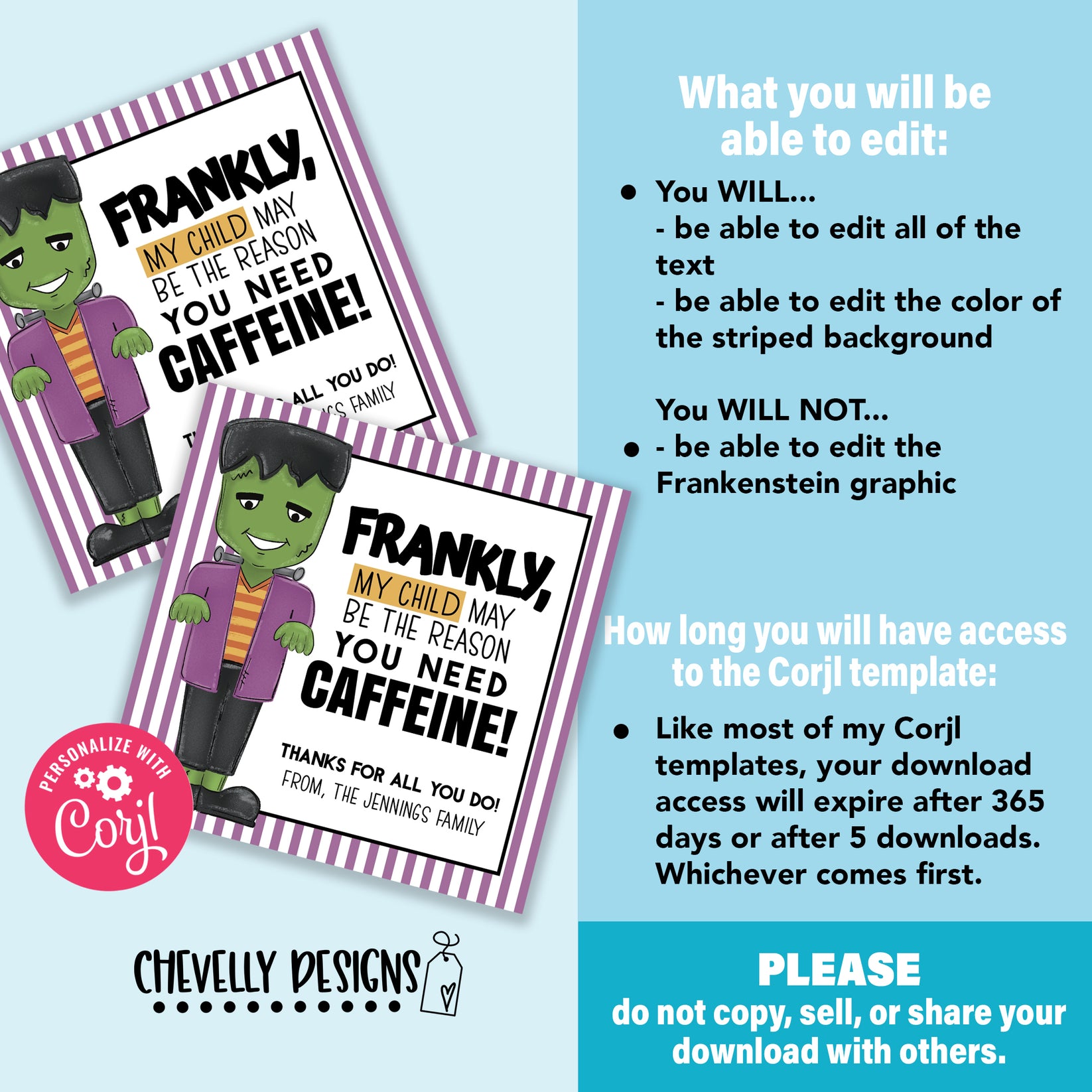 Editable - Funny Halloween Teacher Gift Tag - Frankenstein - Printable ...