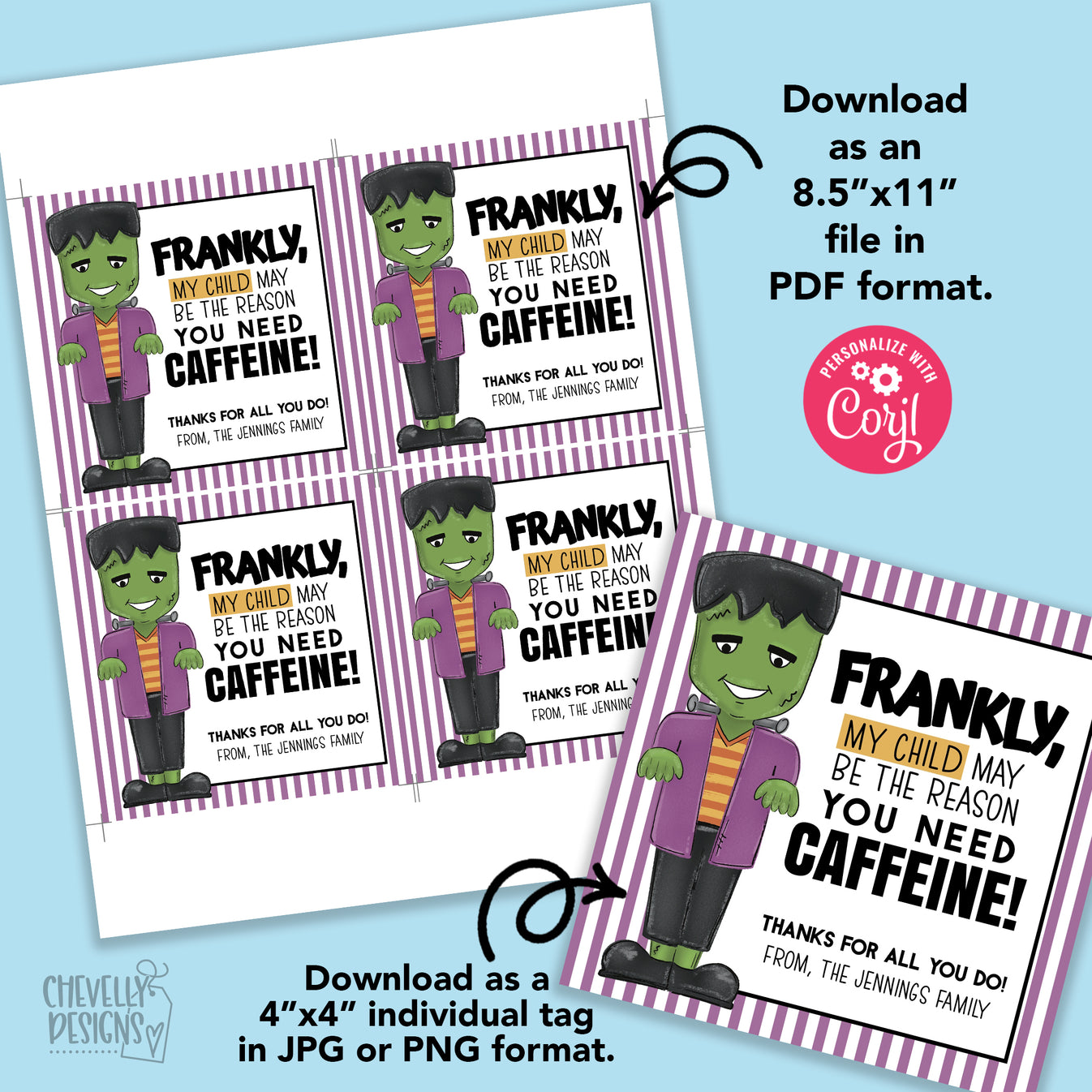 Editable - Funny Halloween Teacher Gift Tag - Frankenstein - Printable ...