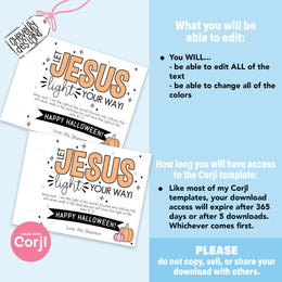 EDITABLE - Glow Stick Gift Tags - Let Jesus Light Your Way Halloween T ...