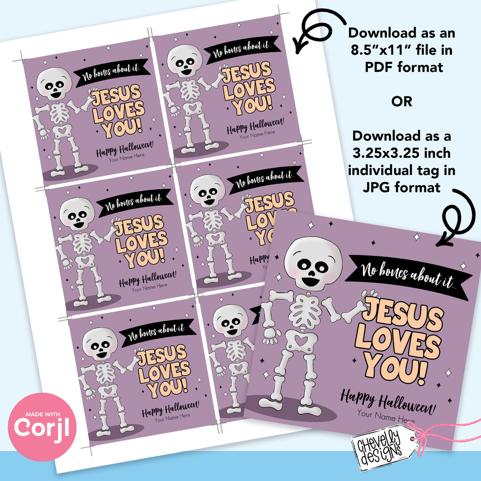 EDITABLE Halloween Treat Tags - No Bones About It Jesus Loves You - Pr – Chevelly Designs