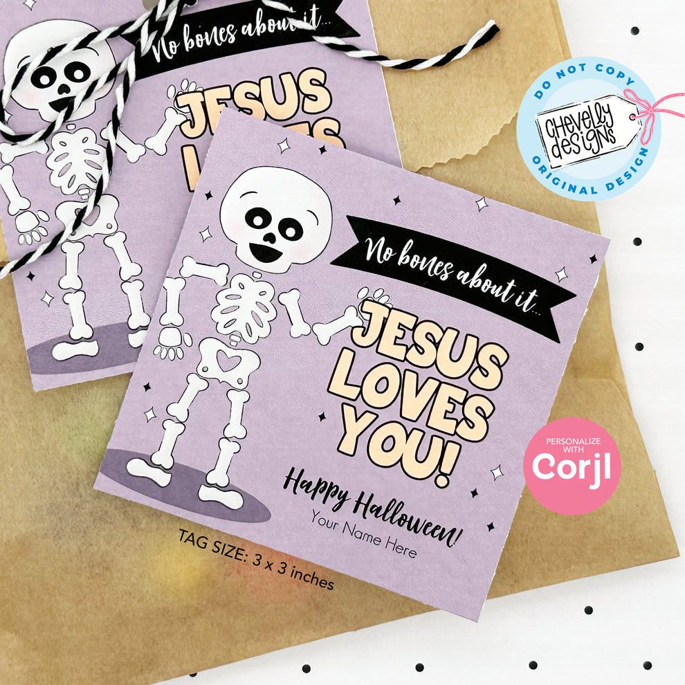EDITABLE Halloween Treat Tags - No Bones About It Jesus Loves You - Pr – Chevelly Designs