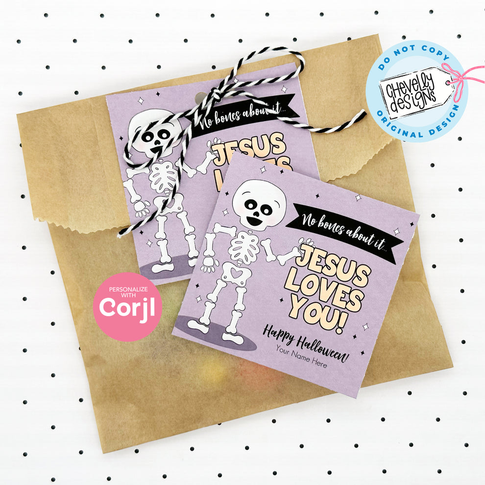 EDITABLE Halloween Treat Tags - No Bones About It Jesus Loves You - Pr ...