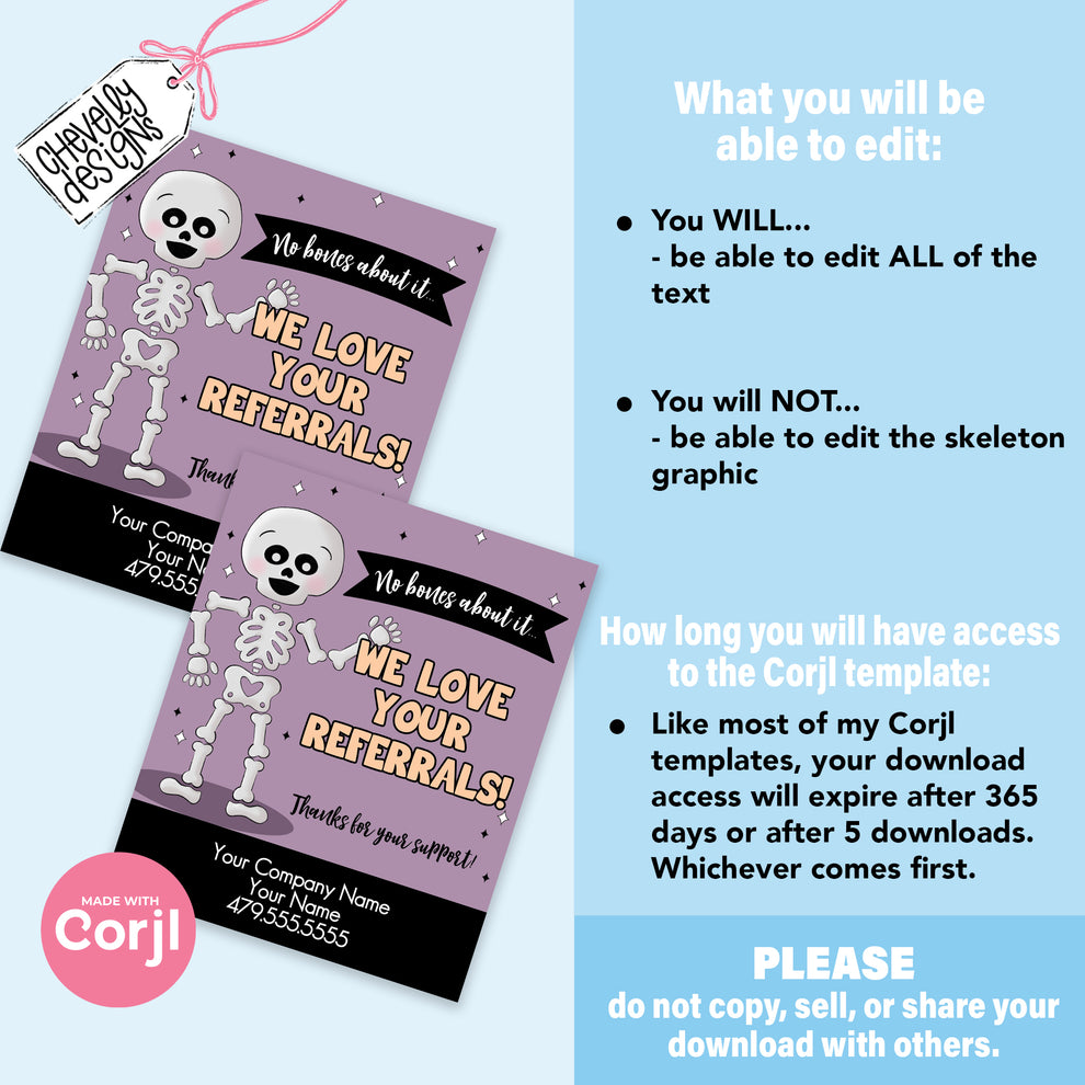 EDITABLE Skeleton Referral Gift Tag - We Love Your Referrals - Hallowe ...