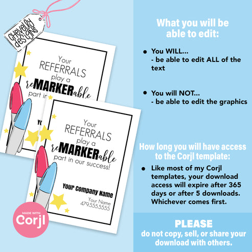 Editable Marker Referral Gift Tags - Your Referrals play a reMARKERabl ...