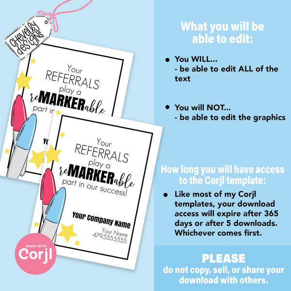 Editable Marker Referral Gift Tags - Your Referrals play a reMARKERabl ...