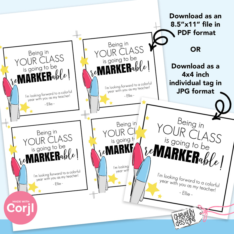 Editable Marker Teacher Gift Tags - Your Class will be reMARKERable -p ...