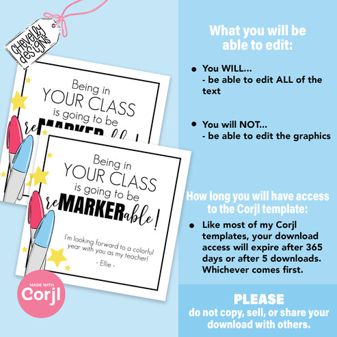 Editable Marker Teacher Gift Tags - Your Class will be reMARKERable -p ...