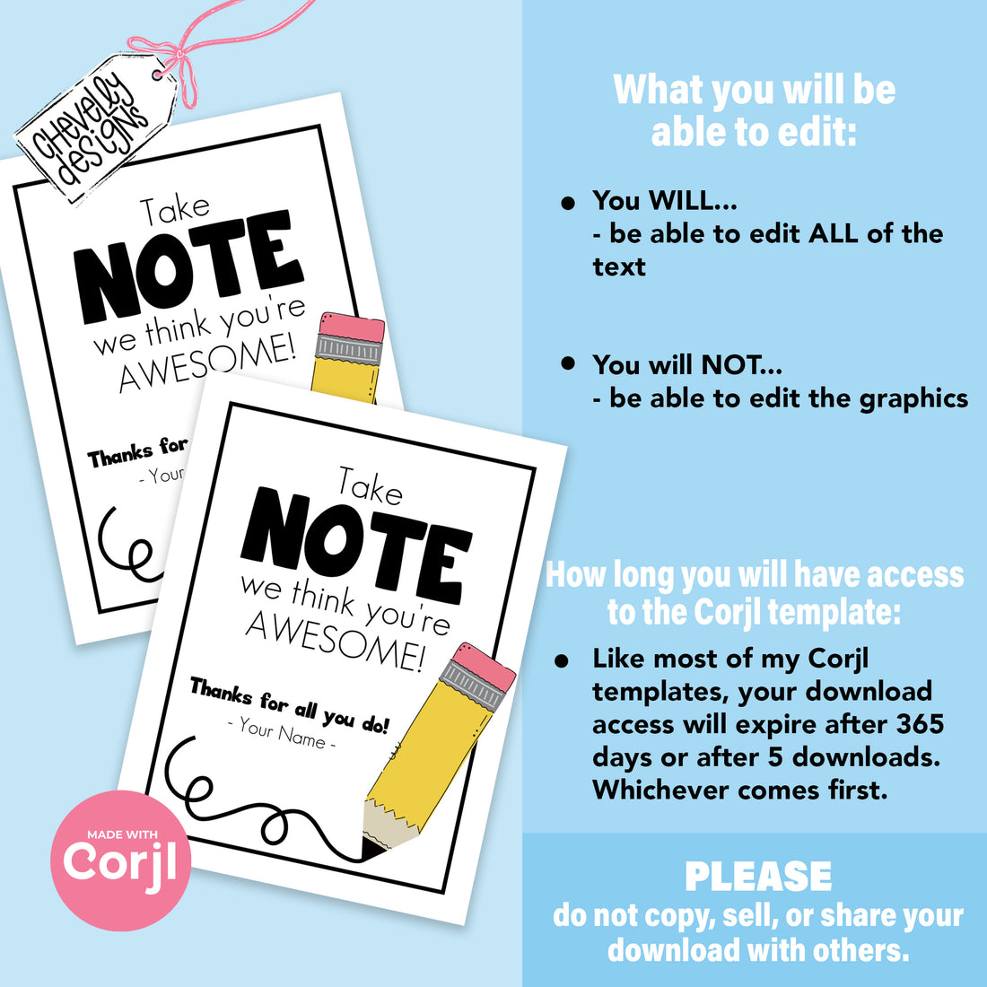 EDITABLE - Take Note We Think You're Awesome - pencil, teacher, school ...