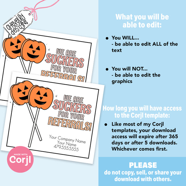EDITABLE - We are Suckers for Your Referrals - Halloween Referral Gift ...