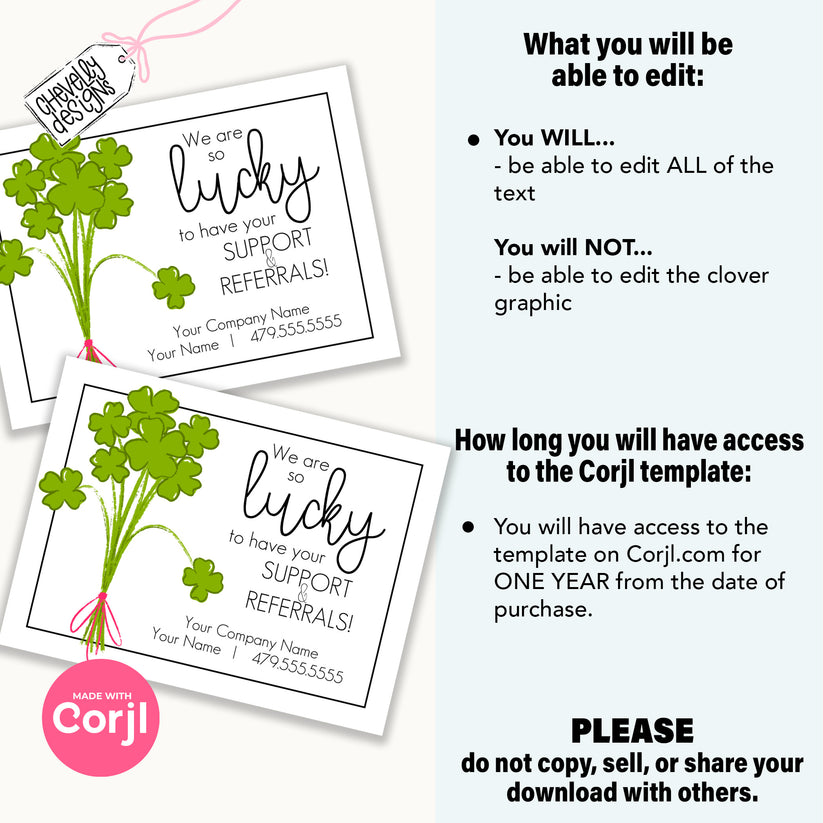 Editable Printable Referral Gift Tags, So Lucky to Have Your Support a ...