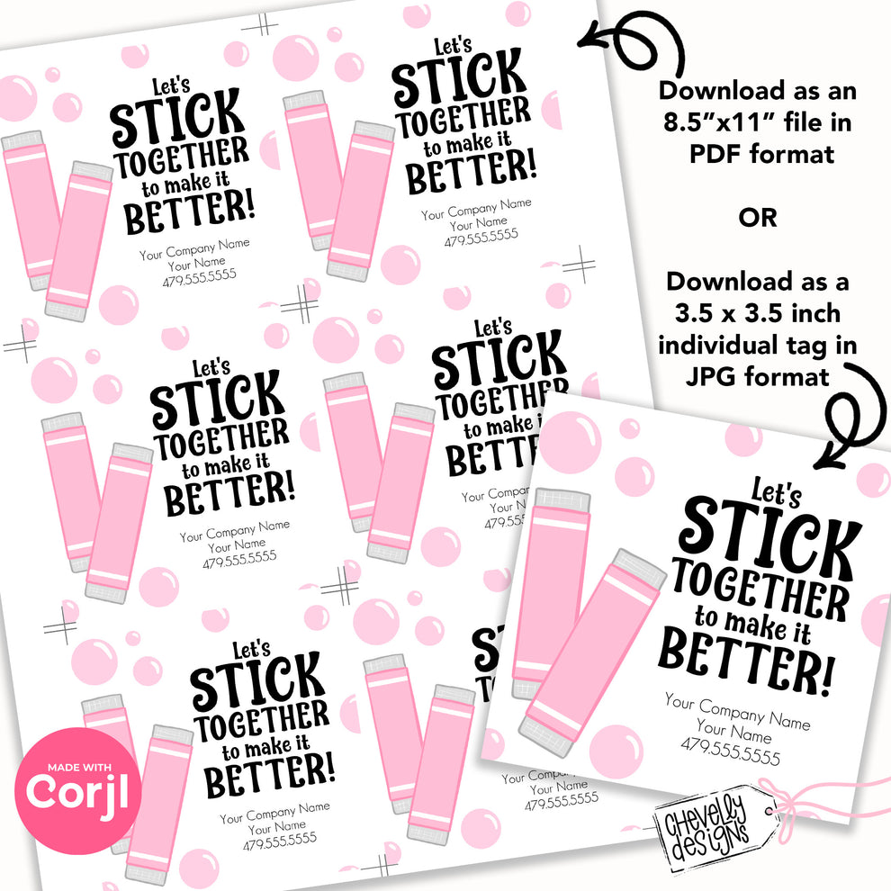 Editable Printable Referral Marketing Gum Gift Tags, Stick Together to ...