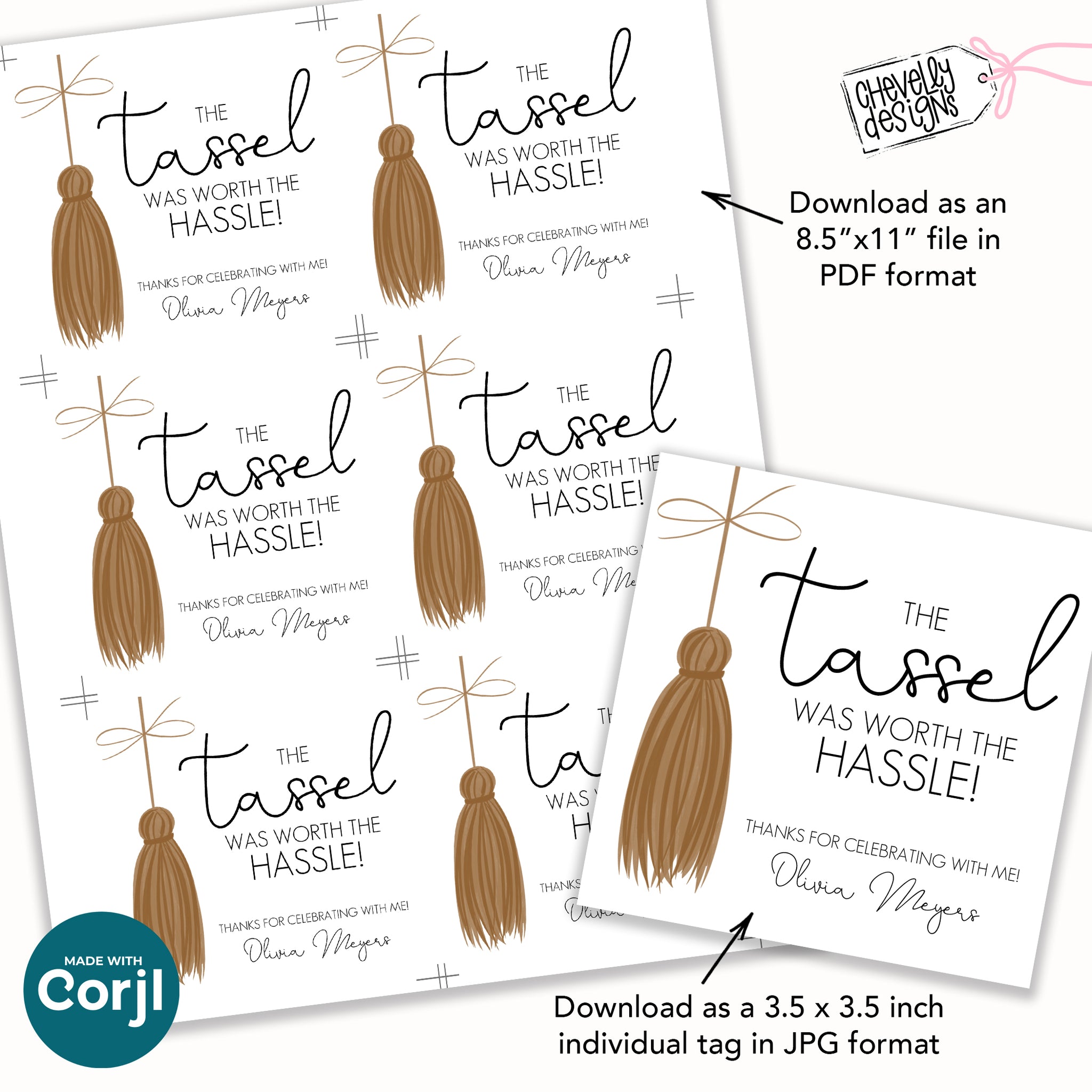 Editable Graduation Party Favor Gift Tags, The Tassel was Worth the Ha ...