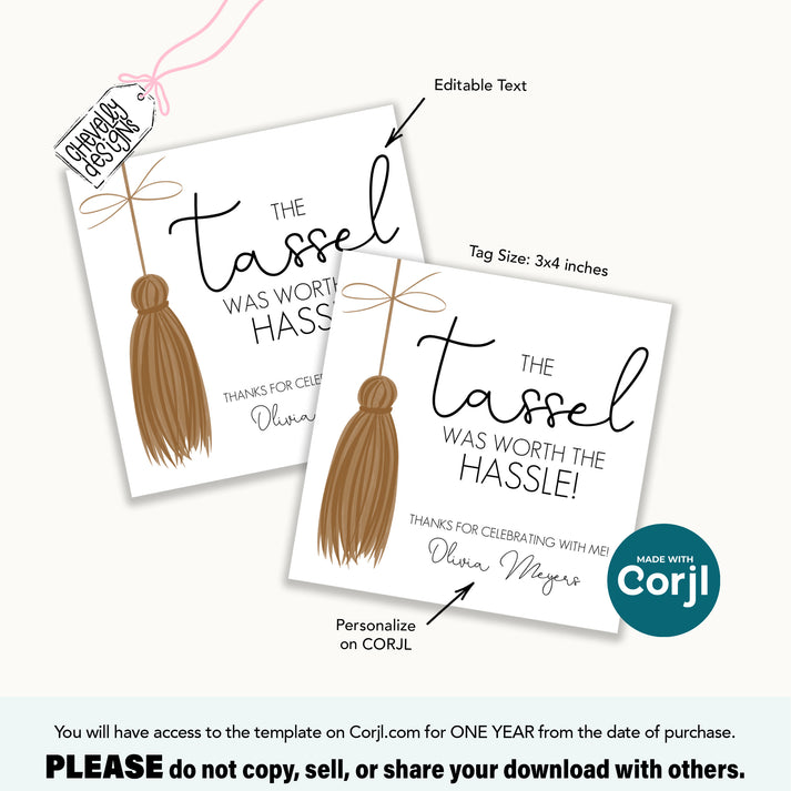 Editable Graduation Party Favor Gift Tags, The Tassel was Worth the Ha ...