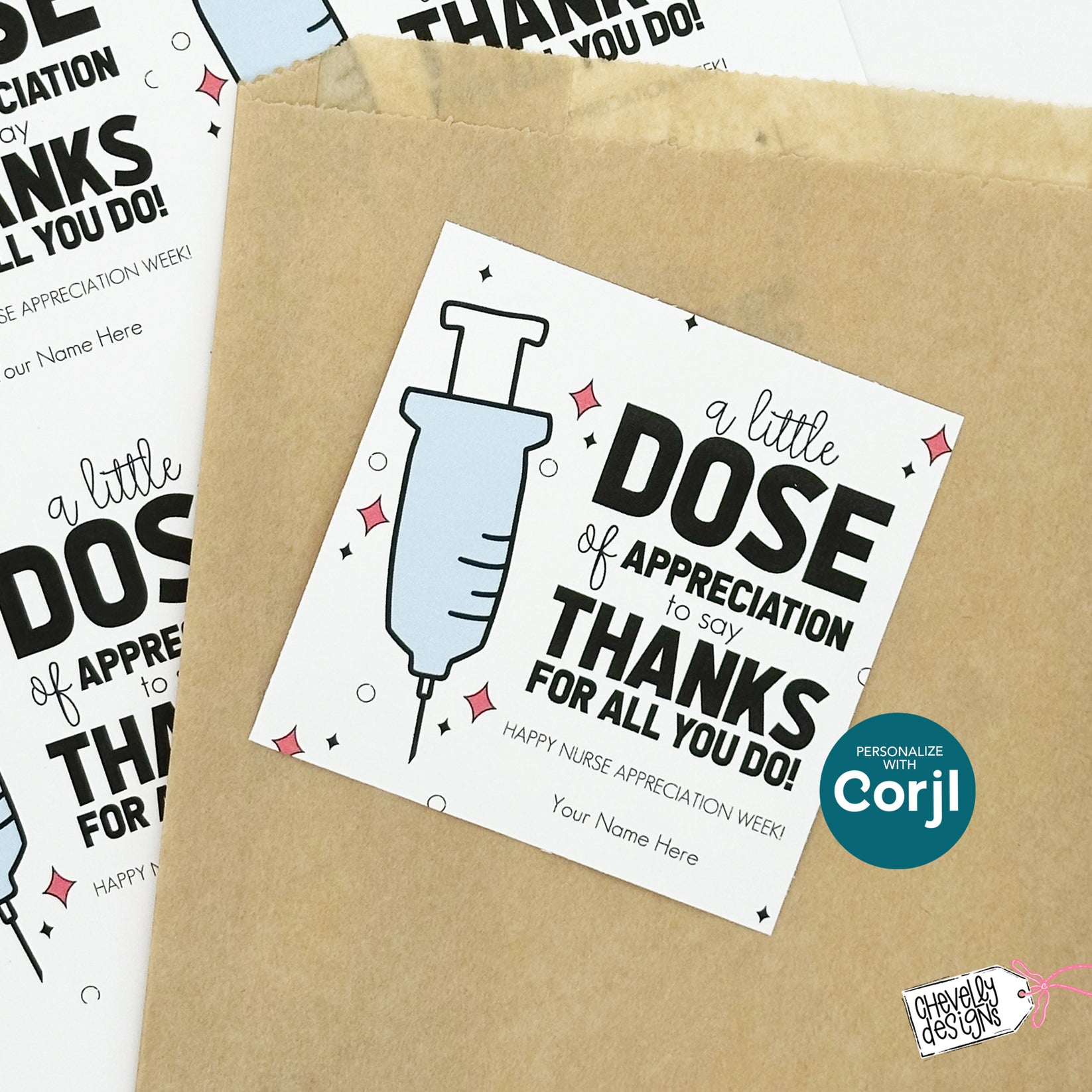 Editable Nurse Appreciation Gift Tag – Syringe Design – “A Little Dose ...