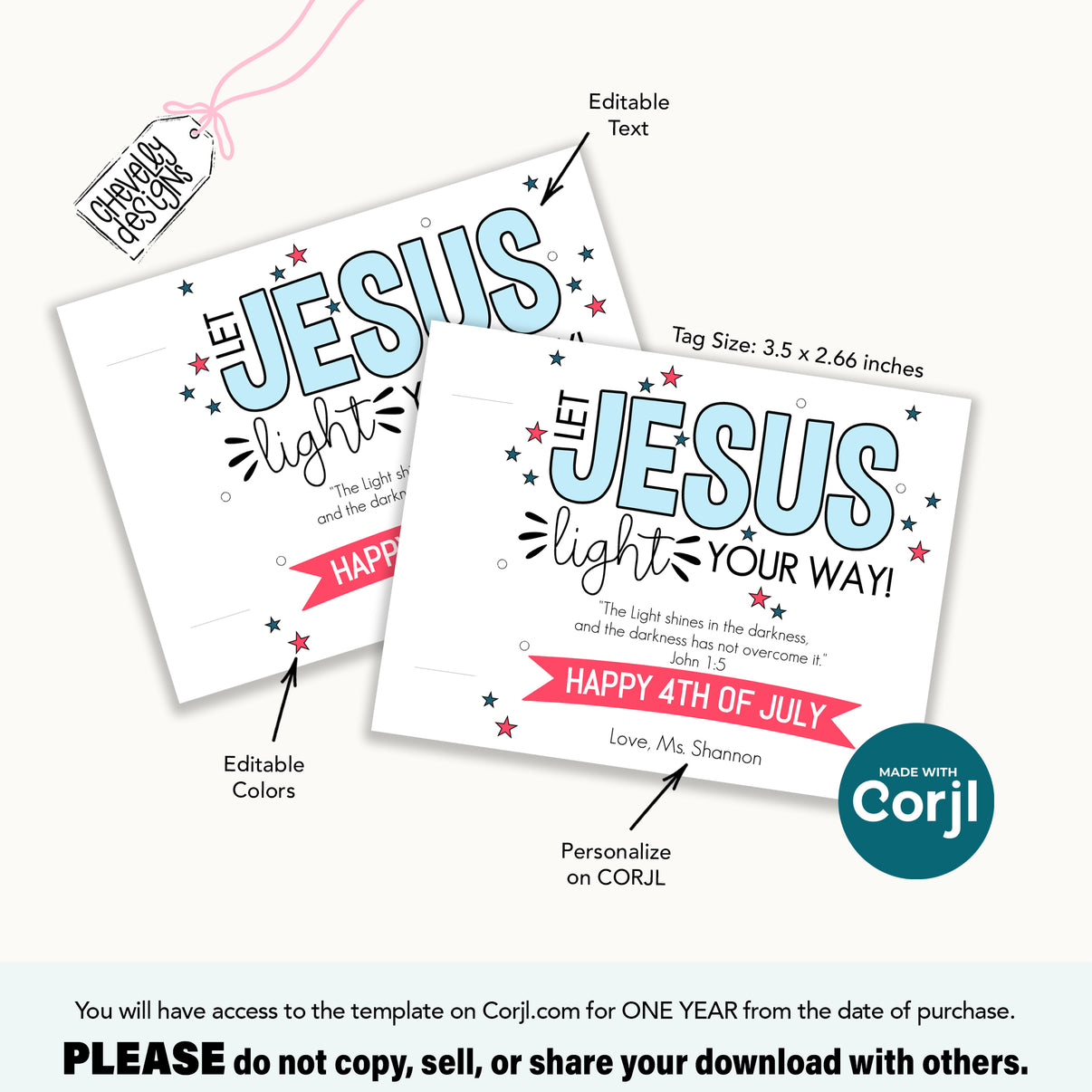 EDITABLE - Glow Stick Gift Tags - Let Jesus Light Your Way 4th of July ...