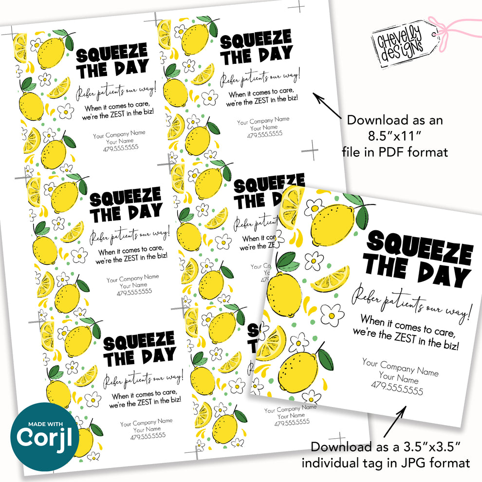 EDITABLE - Printable Referral Gift Tags, Squeeze the Day, Lemon, Marke ...