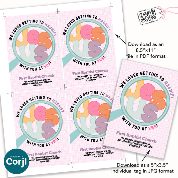 Editable VBS Gift Tags Printable – Magnifying Jesus Theme – Vacation B ...