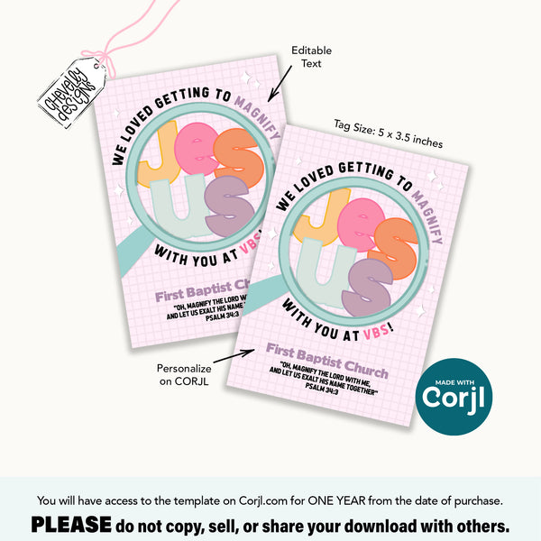 Editable VBS Gift Tags Printable – Magnifying Jesus Theme – Vacation B ...