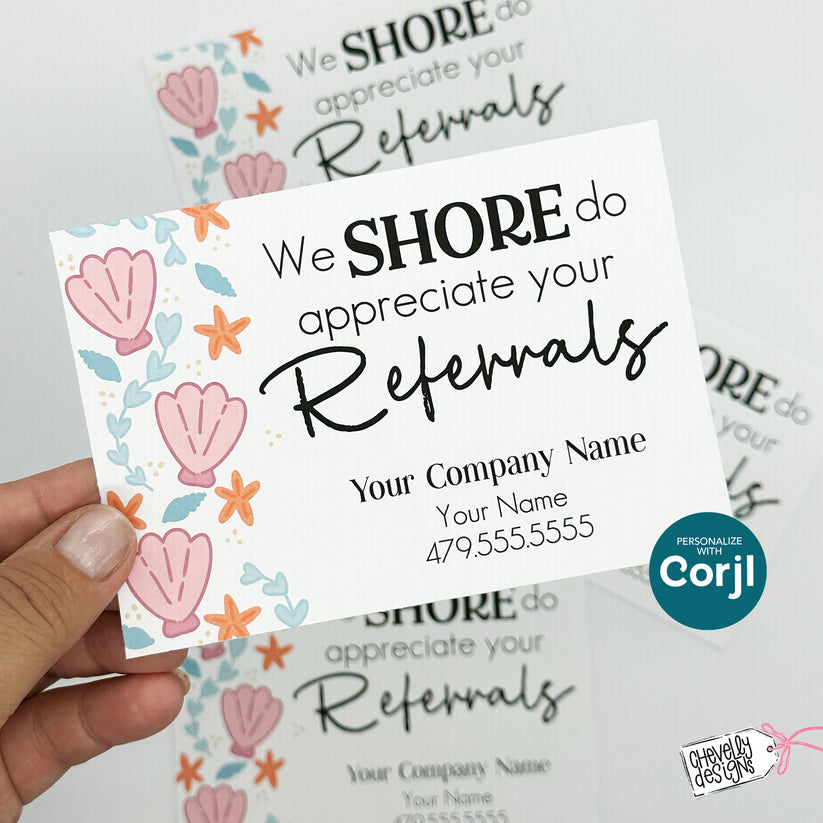 Editable Seashell Referral Tag | “We Shore Do Appreciate Your Referral ...