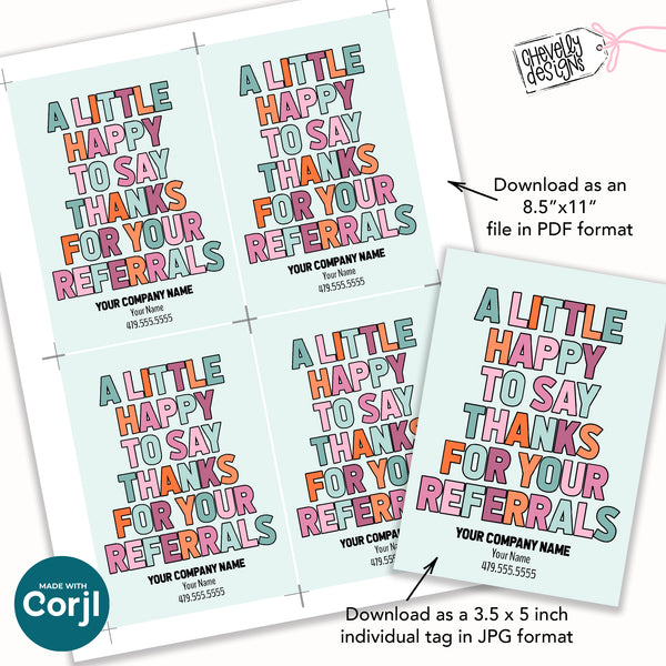 Editable Referral Gift Tag | A Little Happy to Say Thank You | Printab ...