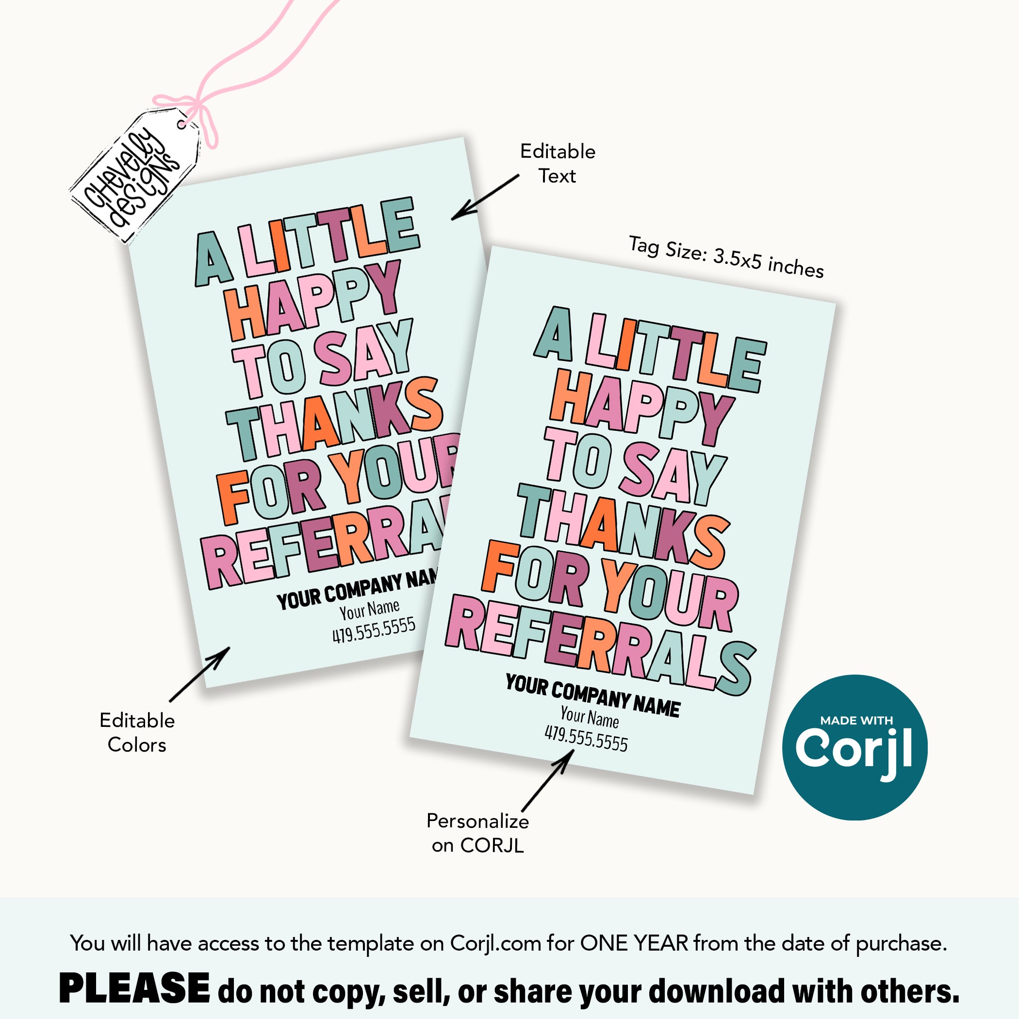 Editable Referral Gift Tag | A Little Happy to Say Thank You | Printab ...