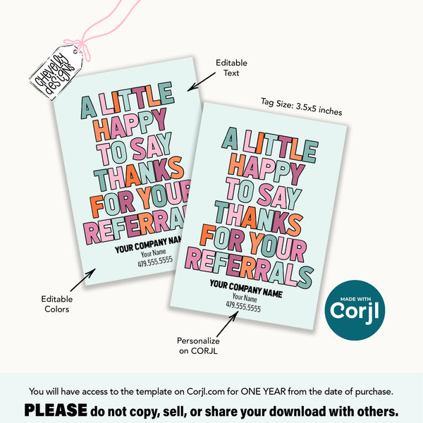 Editable Referral Gift Tag | A Little Happy to Say Thank You | Printab ...