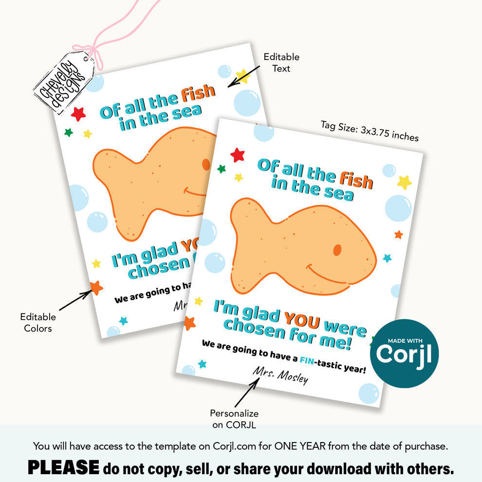 Editable Back To School Student Gift Tag, Of All The Fish in the Sea ...
