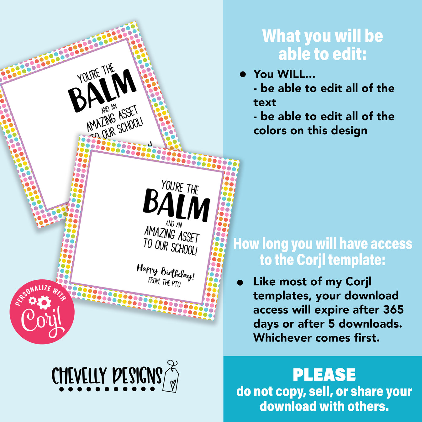 EDITABLE - You're the Balm - Teacher Appreciation Birthday Gift Tag fo ...