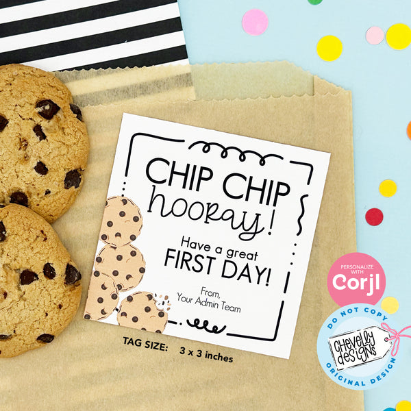 EDITABLE - Back to School Cookie Gift Tag - Chip Chip Hooray - Printab ...