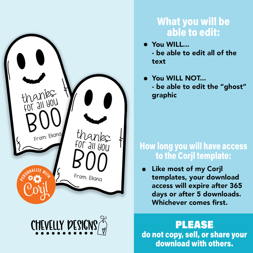 EDITABLE - Thanks for all you BOO Ghost Gift Tags for Halloween - Prin ...