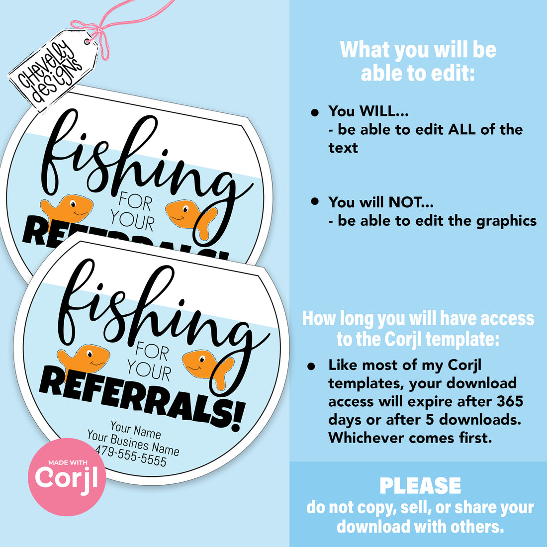 Editable Fishing for Your Referrals Gift Tags - fishbowl, ocean, fish – Chevelly Designs