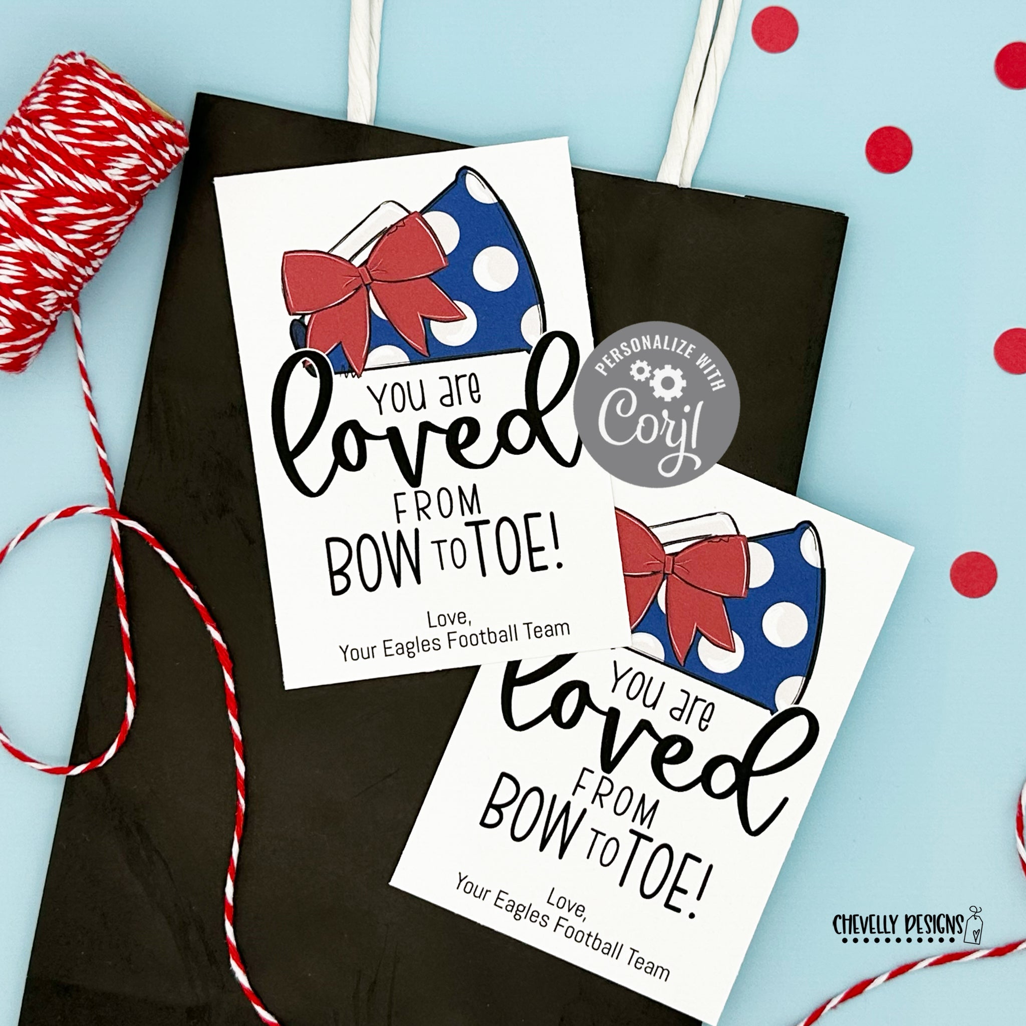 Editable - Gift Tags for Cheerleaders - Red, White, Royal Blue Cheer B ...