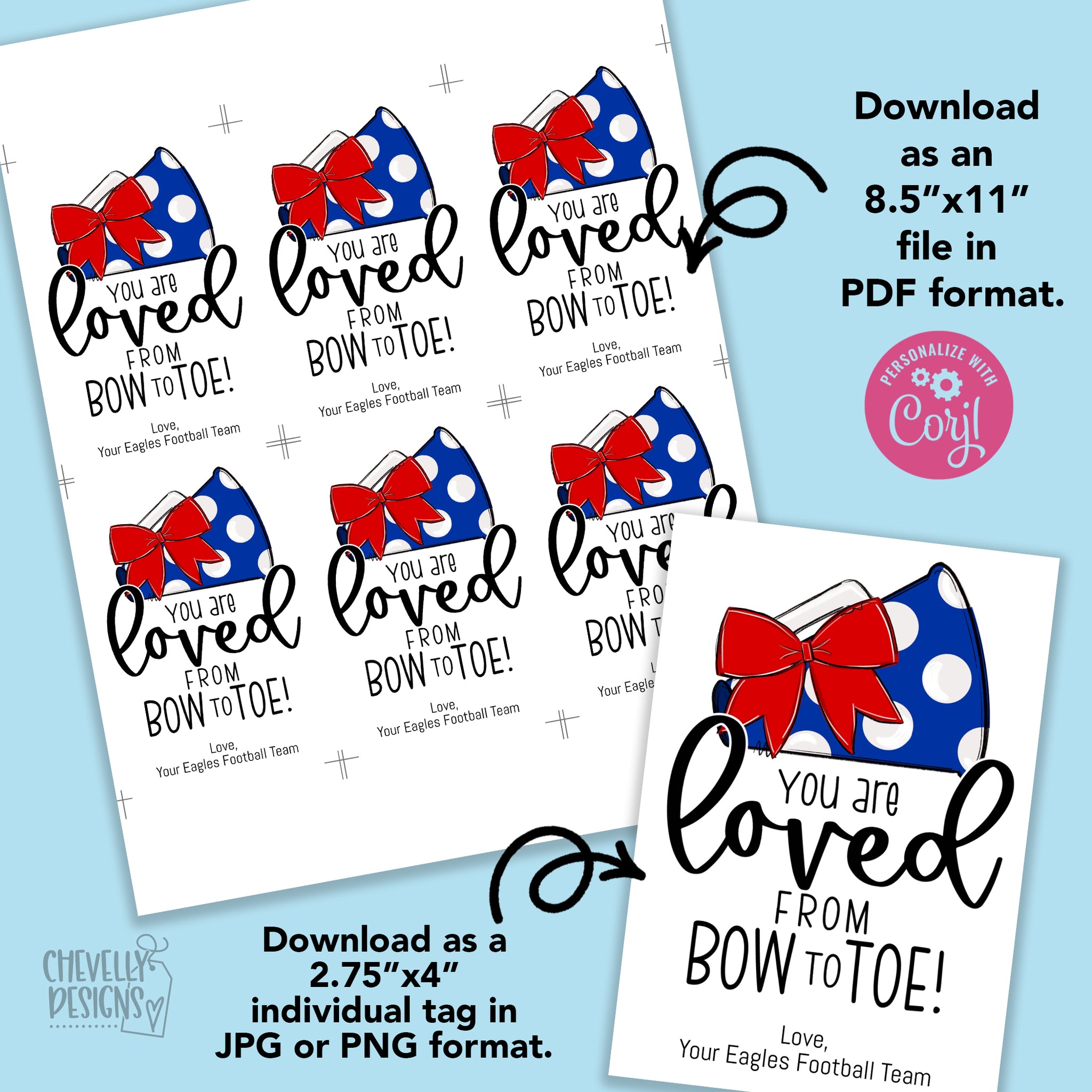 Editable - Gift Tags for Cheerleaders - Red, White, Royal Blue Cheer B ...