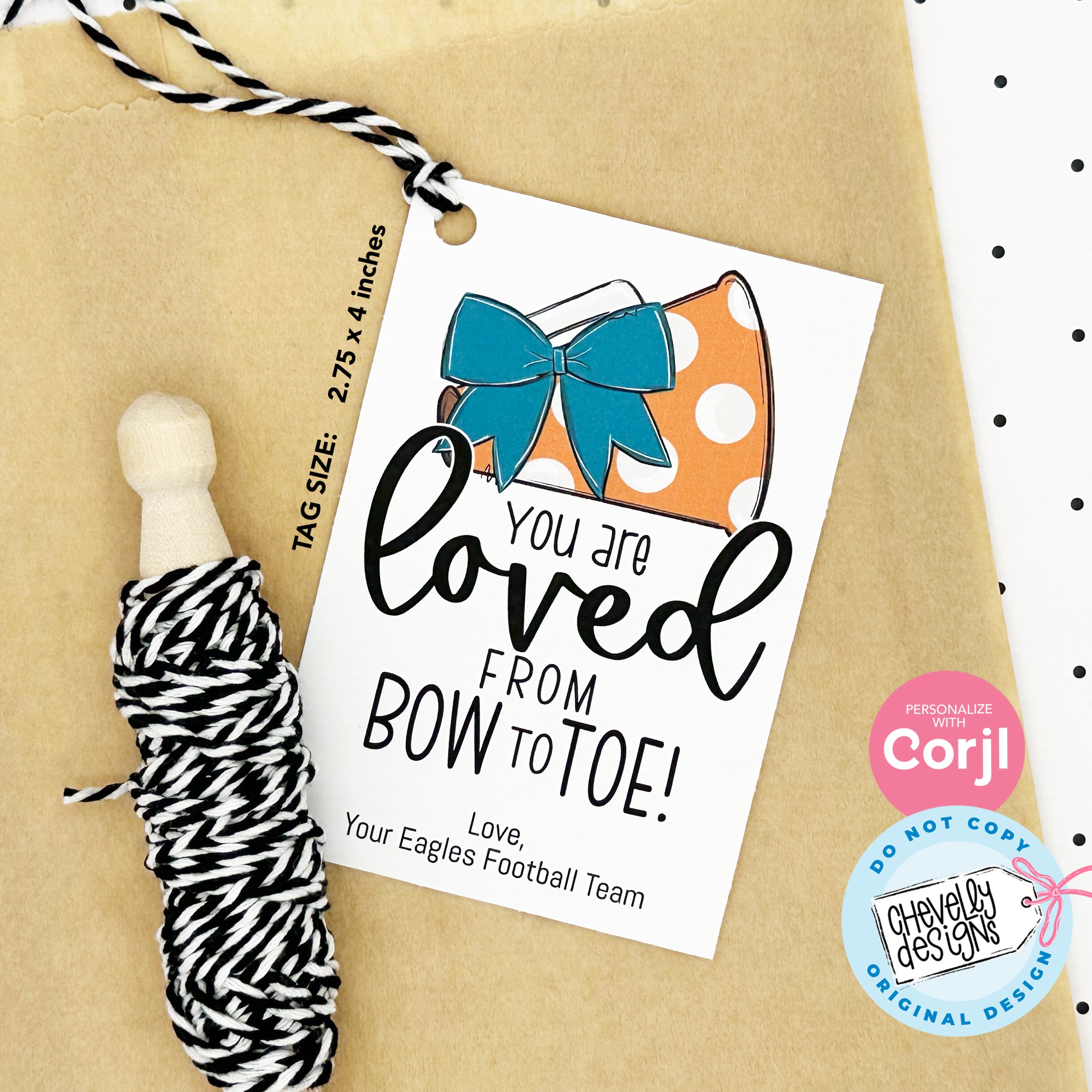 Editable Gift Tags for Cheerleaders Treats - Teal and Copper Cheer Bow ...