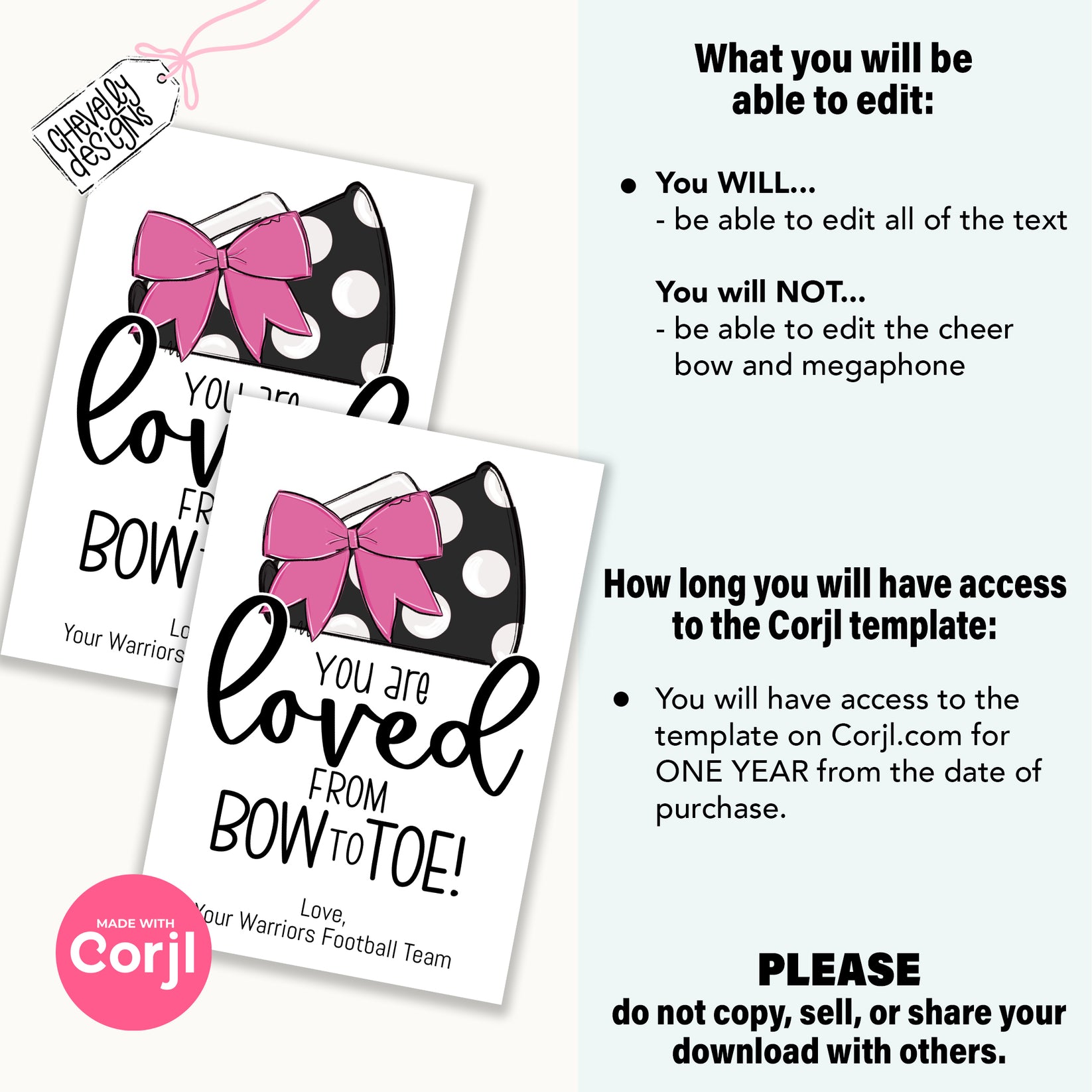 Editable - Gift Tags for Cheerleaders - Pink, White, Black Cheer Bow M ...