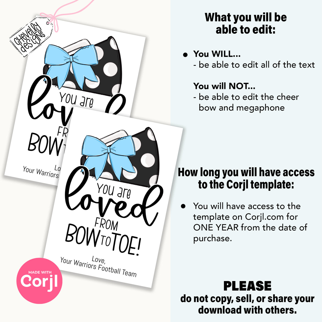Editable - Gift Tags for Cheerleaders - Light Blue, White Black Cheer ...