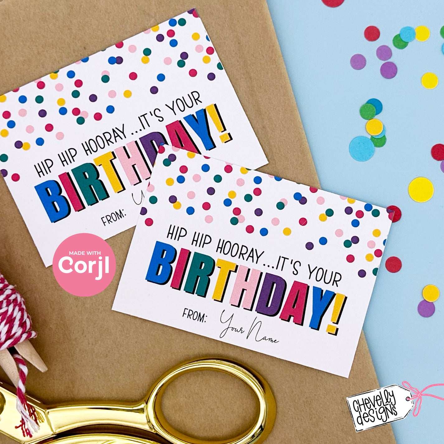 EDITABLE - Hip Hip Hooray, It's Your Birthday - Confetti Gift Tag - Pr ...
