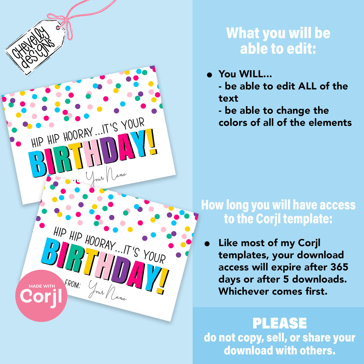 EDITABLE - Hip Hip Hooray, It's Your Birthday - Confetti Gift Tag - Pr ...