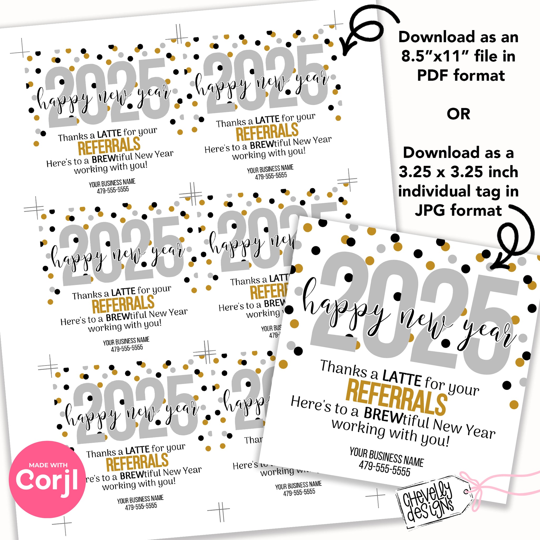 Editable - 2025 Happy New Year Referral Marketing Gift Tags - Printabl ...