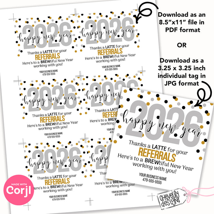 Editable - 2026 Happy New Year Referral Marketing Gift Tags - Printabl ...