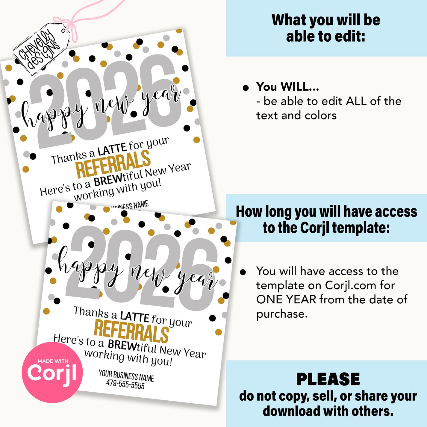 Editable - 2026 Happy New Year Referral Marketing Gift Tags - Printabl ...