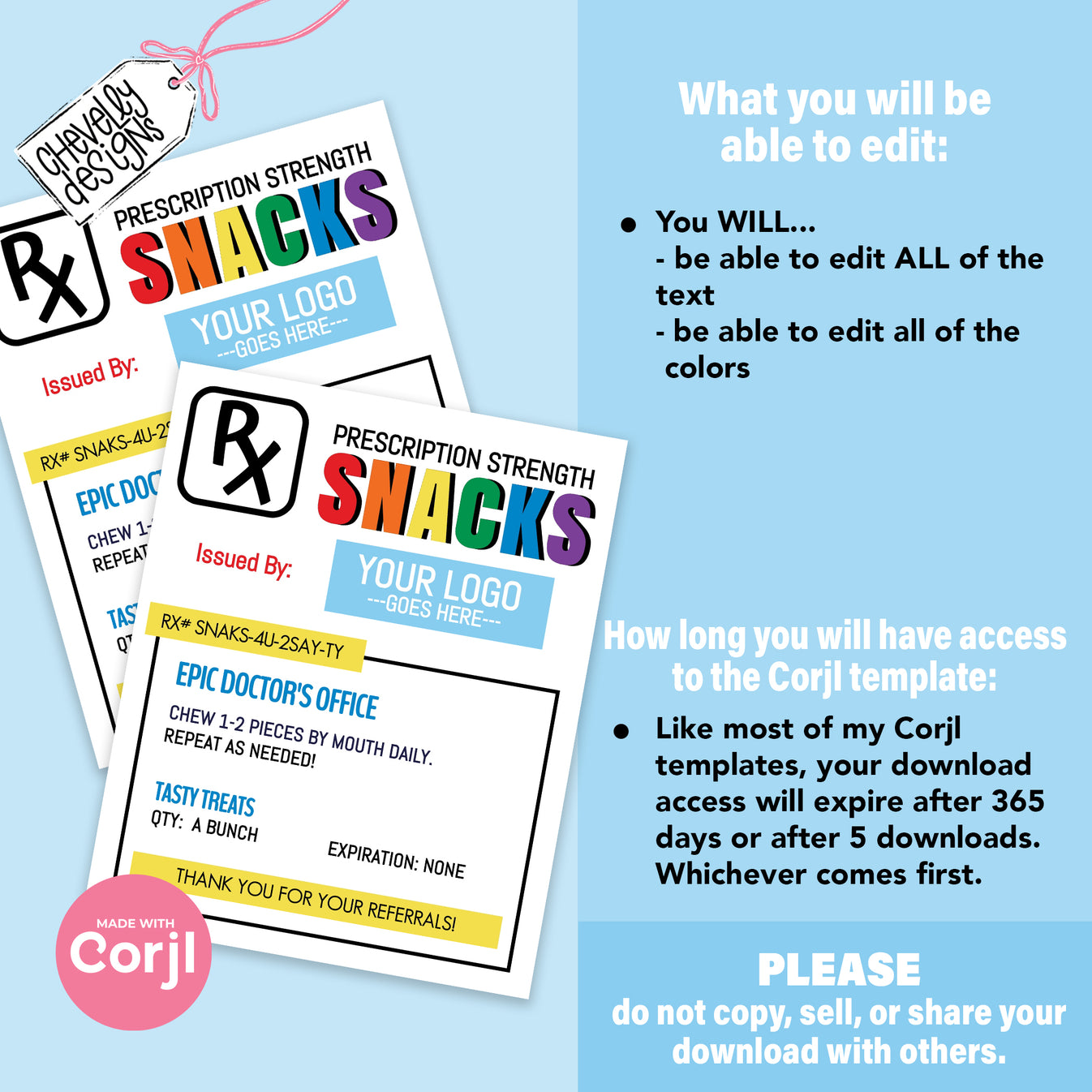 EDITABLE - Prescription Snacks - Printable Referral Marketing Gift Tag ...